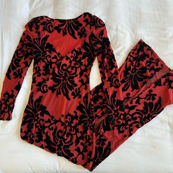 Dresses | Stunning Timeless Gala Maxi Dress Low Back Velvet Floral Red ...